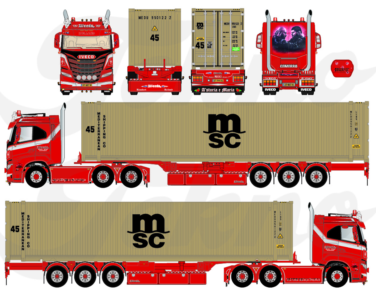 IVECO S-WAY Small Cab 6x2 avec remorque porte-container 3 essieux et ...